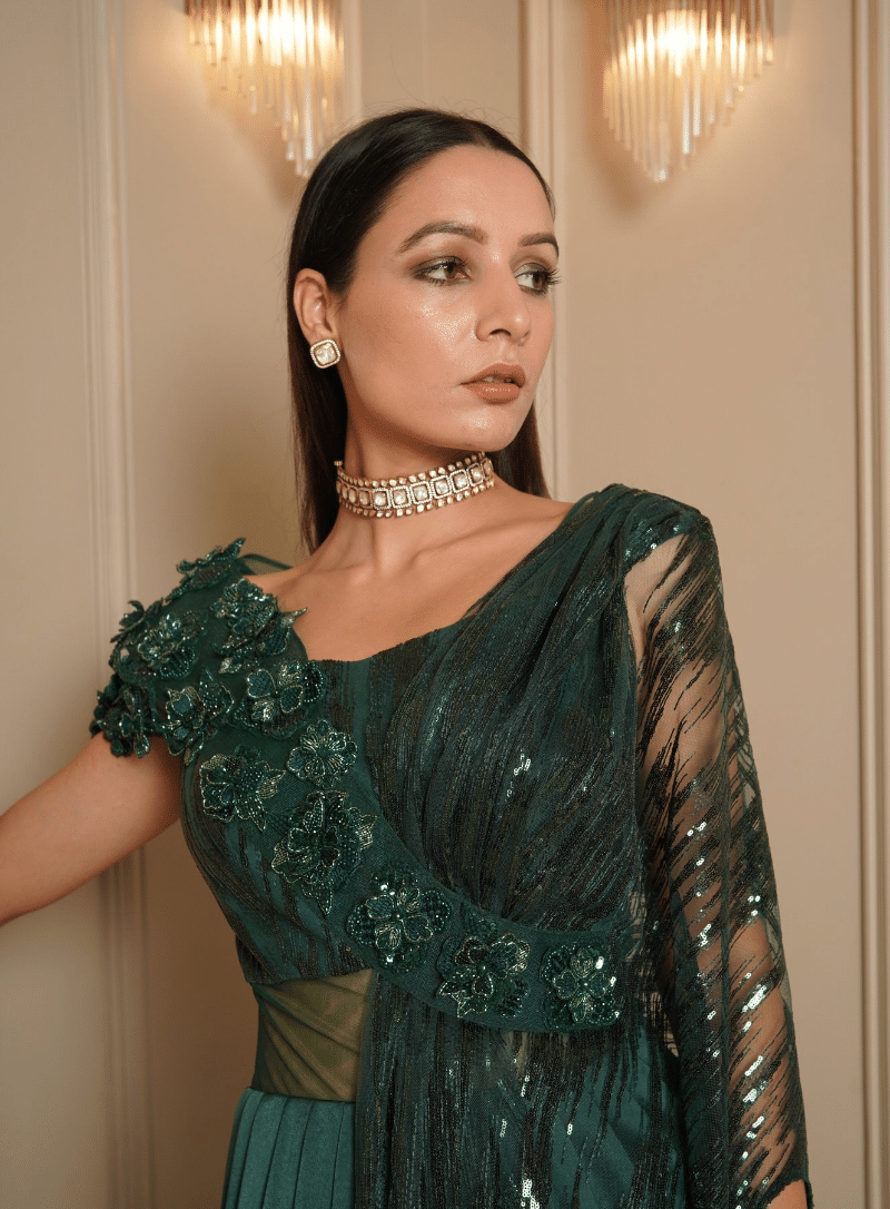 Satin Saree with Cape Falling Palla – Kamaali Couture - New Collection ...